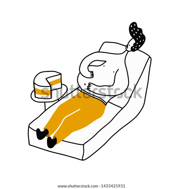 Binge Eating Man Character Hand Drawn Stock Vector (Royalty Free ...