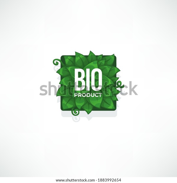 Bio Product Label Template Green Leaves Stock Vector (Royalty Free ...