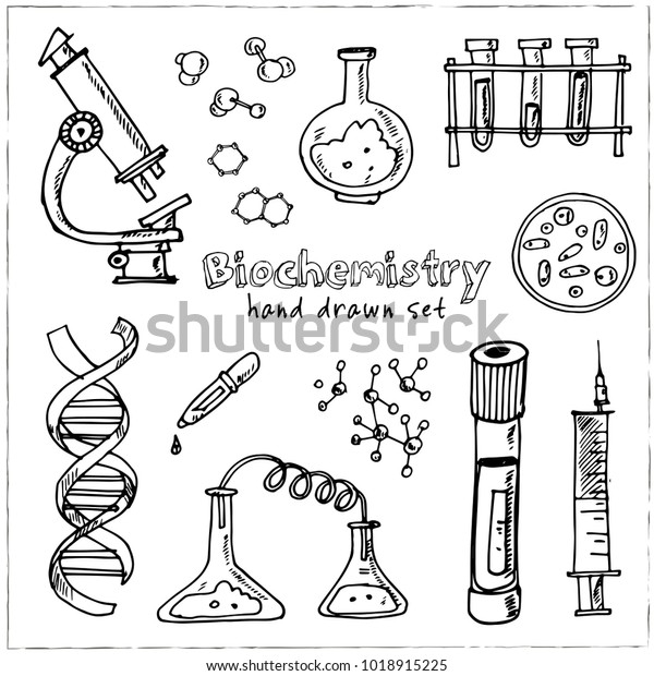 Biochemistry. Hand drawn doodle set. Vector illustration. Isolated ...