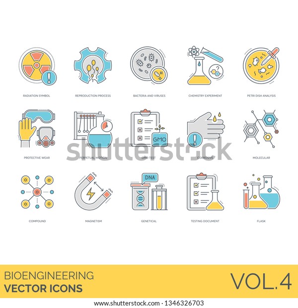 Bioengineering Icons Including Radiation Symbol Reproduction Stock ...