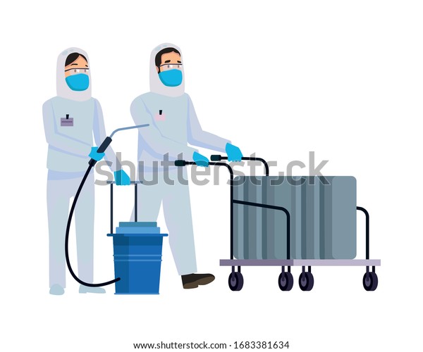 Biohazard Cleaning Persons Sprayer Characters Vector Stock Vector ...