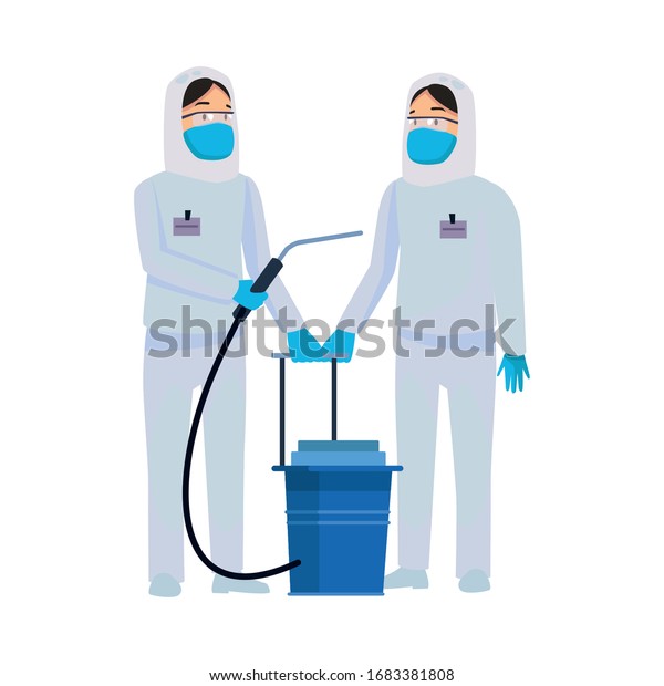 Biohazard Cleaning Persons Sprayer Characters Vector Stock Vector ...