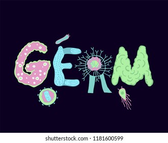 Biological Bacteria Lettering Microbes Germs Unique Stock Vector ...