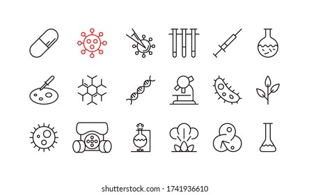 Biological Research Icons Set Thin Line Stock Vector (Royalty Free ...