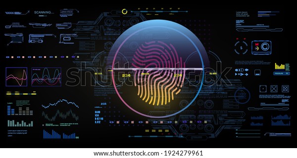 Biometric dashboard. HUD interface with fingerprint scanner. Modern ...