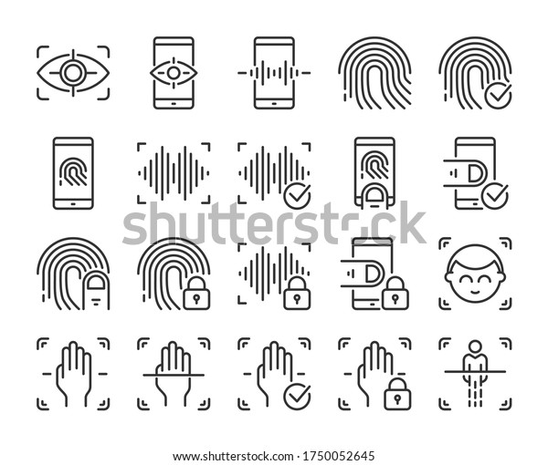 Biometric Icons Biometric Verification Identification Line Stock Vector ...