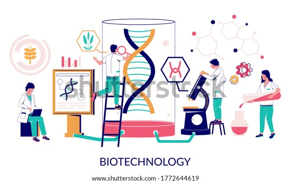 Biotechnology Vector Flat Illustration Group Scientists Stock Vector ...