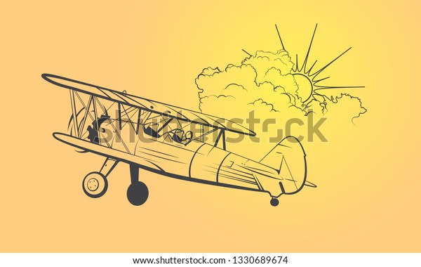 Biplane Line Vector Illustration Stock Vector (Royalty Free) 1330689674