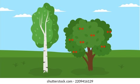 Birch Apple Tree Grow Field Stock Vector (Royalty Free) 2209416129 ...