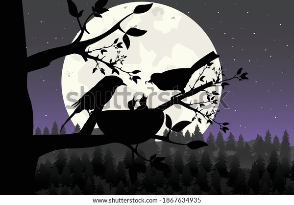 Bird Family Silhouette Simple Vector Illustration Stock Vector (Royalty ...