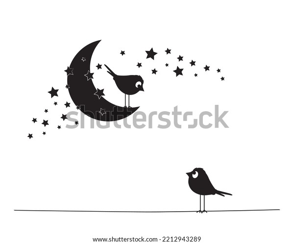 Bird On Moon Stars Bird On Stock Vector (Royalty Free) 2212943289 ...