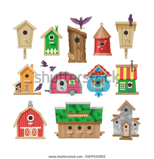Birdhouse Vector Cartoon Birdbox Birdie Wooden Stock Vector (Royalty ...