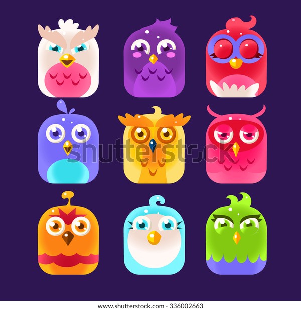 Birds Boxes Owl Icons Collection Vector: เวกเตอร์สต็อก (ปลอดค่า ...