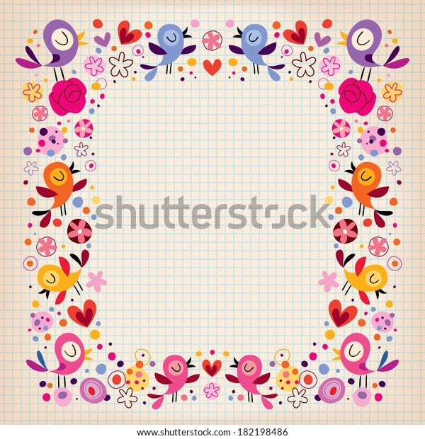 Birds Flowers Border Stock Vector (Royalty Free) 182198486 | Shutterstock