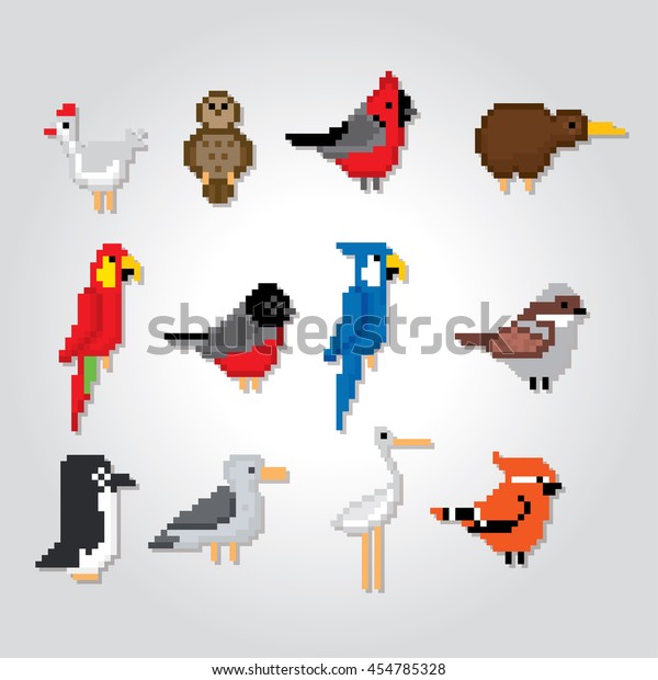 Birds Icons Set Pixel Art Old Stock Vector (Royalty Free) 454785328