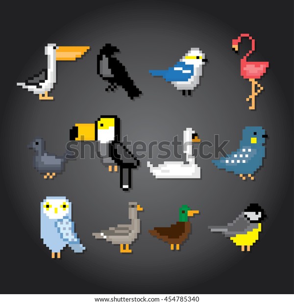 Birds Icons Set Pixel Art Old Stock Vector (Royalty Free) 454785340 ...