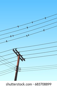Birds On Power Line Vector Illustration Stock Vector (Royalty Free ...