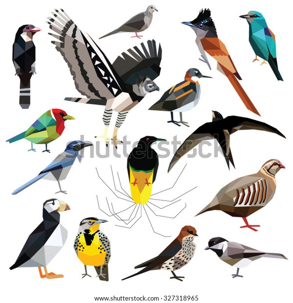 Birds Set Colorful Low Poly Design Stock Vector (Royalty Free ...