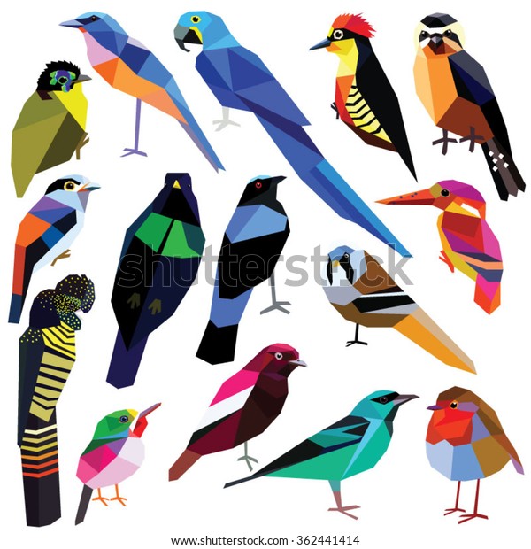 Birdsset Colorful Low Poly Design Isolated Stock Vector (Royalty Free ...