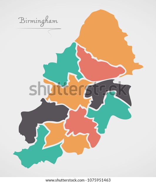 Vektor Stok Birmingham Map Boroughs Modern Round Shapes (Tanpa Royalti ...
