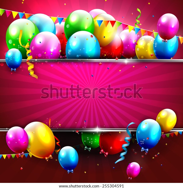 Birthday Background Colorful Confetti Balloons Place Stock Vector ...