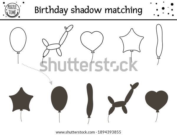 Birthday Black White Shadow Matching Activity Stock Vector (Royalty ...