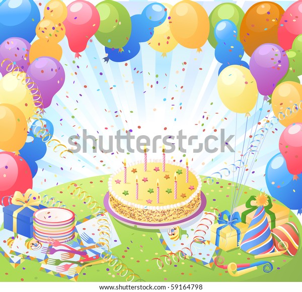 Birthday Cake On Table Stock Vector (Royalty Free) 59164798 | Shutterstock