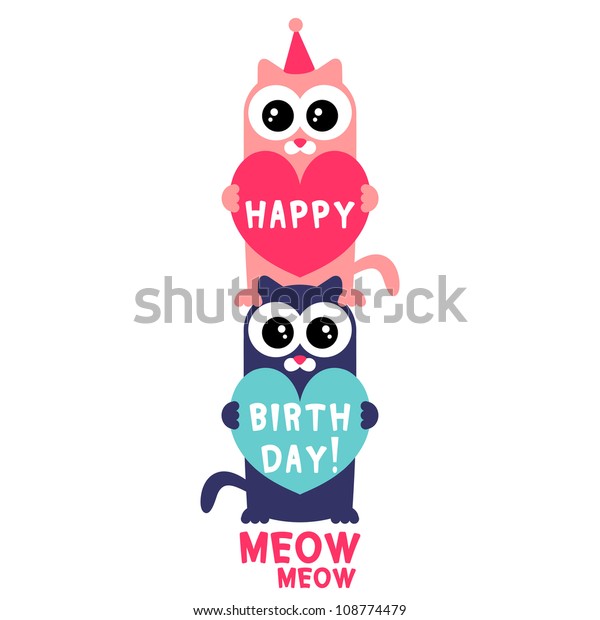 Birthday Card Two Cute Kittens Stock Vector (Royalty Free) 108774479