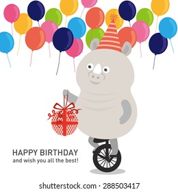 Birthday Character Riding Unicylce Vector Stock Vector (Royalty Free ...