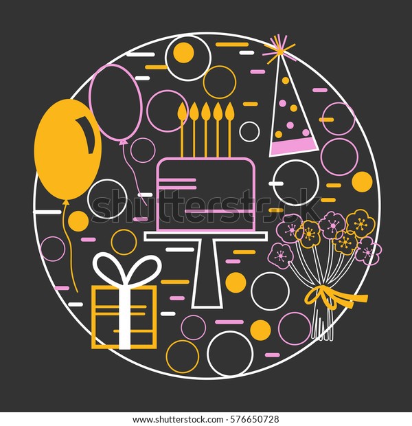 Birthday Icons Round Frame Stock Vector (Royalty Free) 576650728