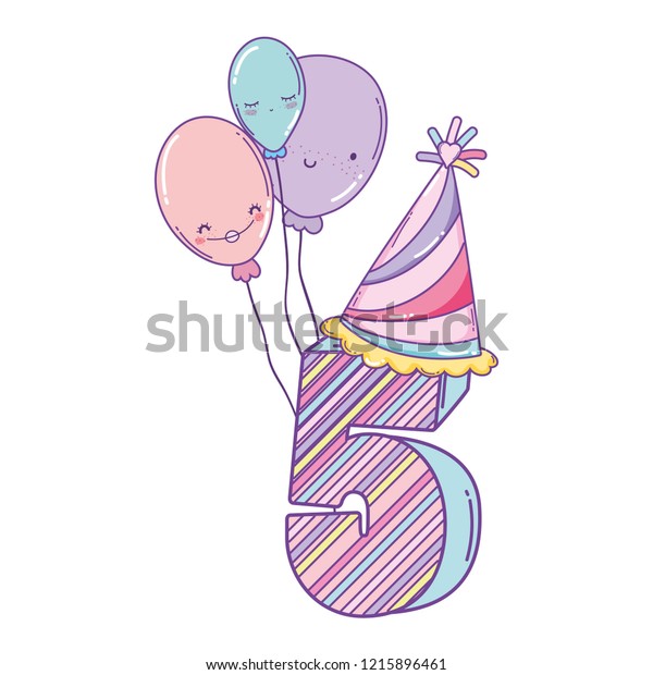 Birthday Number Five Hat Balloons Stock Vector (Royalty Free ...