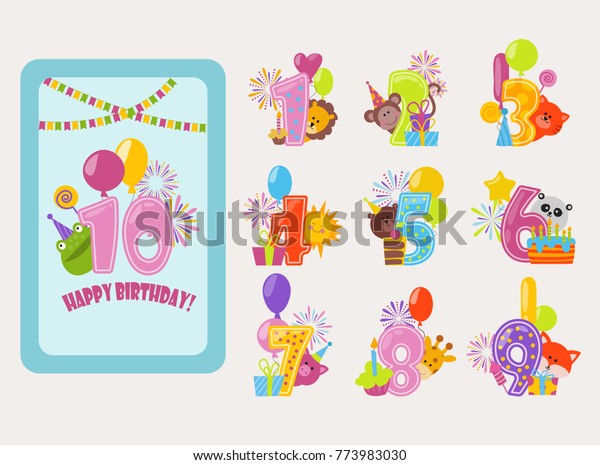 Birthday Numbers Vector Cartoon Anniversary Birth Stock Vector (Royalty ...