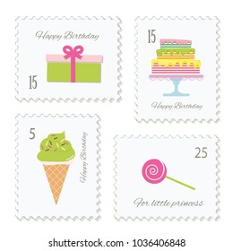 Birthday Postage Stamps Set Stock Vector (Royalty Free) 1036406848 ...