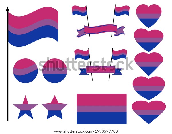 Bisexual Pride Flag Collection Symbols Hearts Stock Vector (Royalty ...