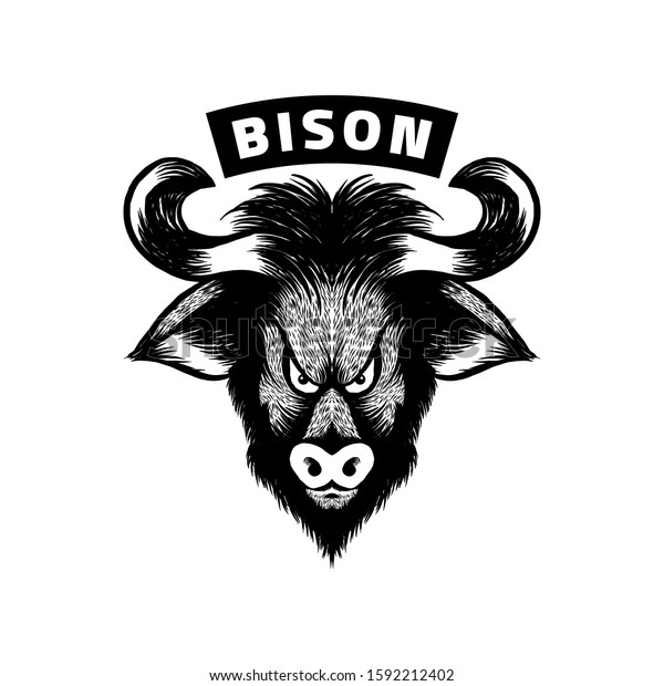 Bison Head Logo Black White Stock Vector (Royalty Free) 1592212402 ...