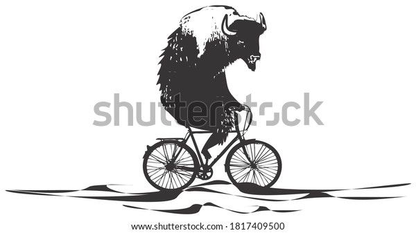Bison Riding Bicycle Fun Retro Vintage Stock Vector (Royalty Free ...