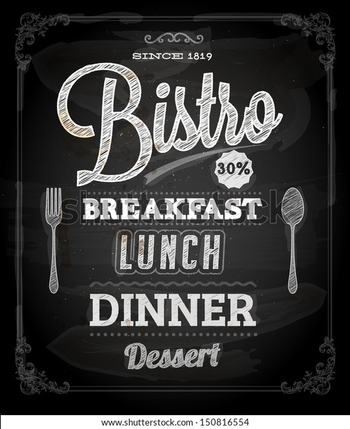 Bistro Chalkboard Poster Vector Illustration Vintage Stock Vector ...
