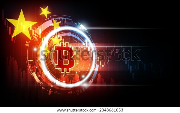 Bitcoin Digital Currency China Flag Background Stock Vector (Royalty ...