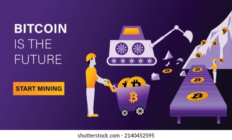 Bitcoin Mining Vector Illustration Landing Page Stock Vector (Royalty ...