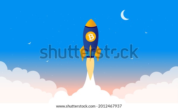 Bitcoin Rocket Moon Spaceship Cryptocurrency Flying Stock Vector ...