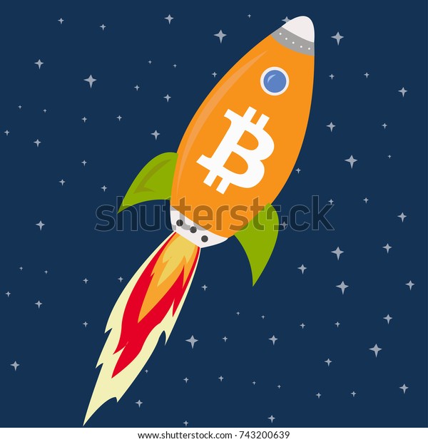Bitcoin Rocket Ship Launching Into Space 库存矢量图（免版税）743200639