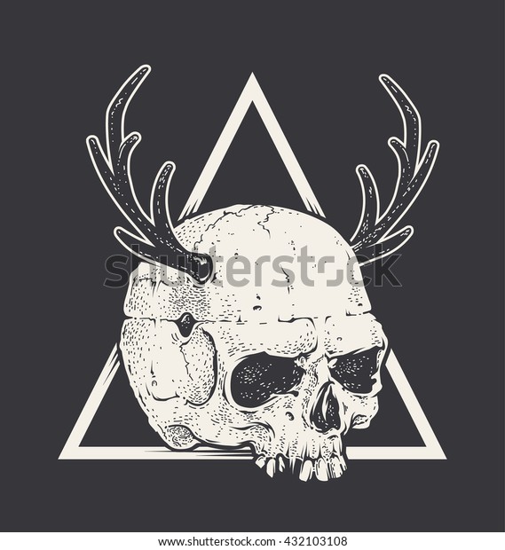 Bizarre Art Skull Horns Triangle Shape Stock Vector (Royalty Free ...