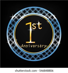 Black Background Blue Circle 1st Anniversary Stock Vector (Royalty Free ...