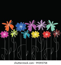 Black Background Colorful Flowers Stock Vector (Royalty Free) 99393758 ...