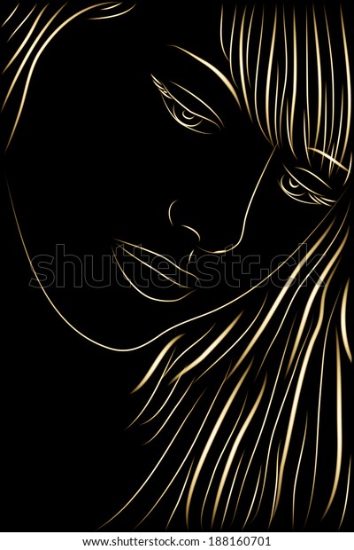 Black Background Contour Girl Stock Vector (Royalty Free) 188160701 ...