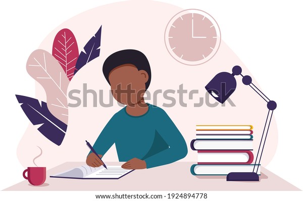 Black Boy Studying Books Vector Illustration Stock Vector (Royalty Free ...