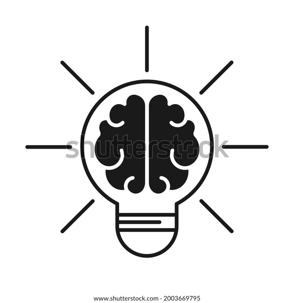 Black Brain Light Bulb Symbol Creative Stock Vector (Royalty Free ...