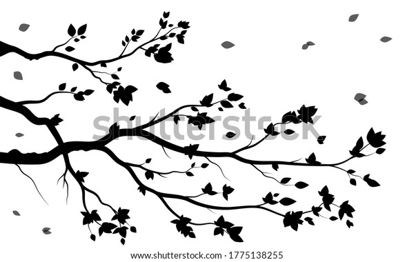 Black Branch Leaves Tree Style White Stock Vector (Royalty Free ...