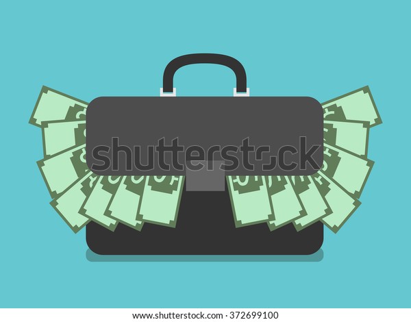 Black Briefcase Stuffed Dollars Suitcase Full Stock Vector (Royalty ...