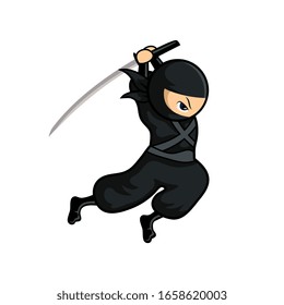 Black Cartoon Ninja Jump Attack Sword Stock Vector (Royalty Free ...